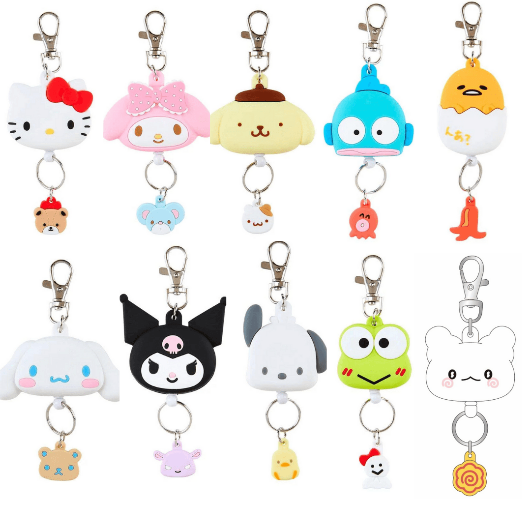 Sanrio All Stars Retractable Keychains with Dangly Charms – Kawaii Gifts