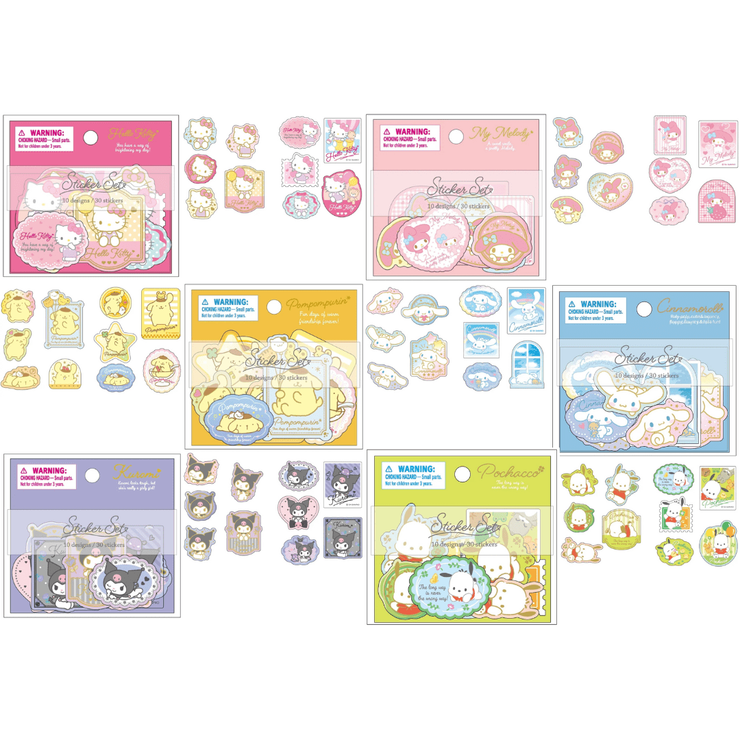 Sanrio Flake Stickers with Golden Accent: Hello Kitty, My Melody, Pomp ...